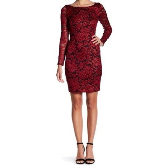 Eliza J | Dresses | Eliza J Burgundy Red And Black Lace Sheath Dress ...